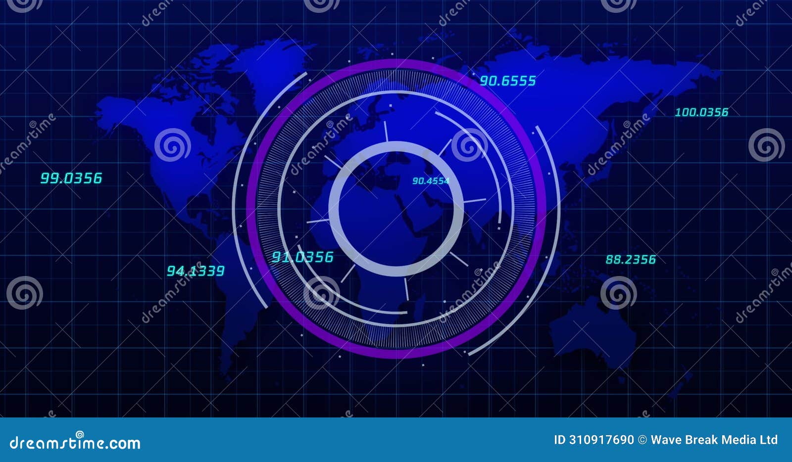 Round Scanner and Multiple Numbers Floating Over World Map Against Blue ... Round Scanner and Multiple Numbers Floating Over World Map Against Blue ...