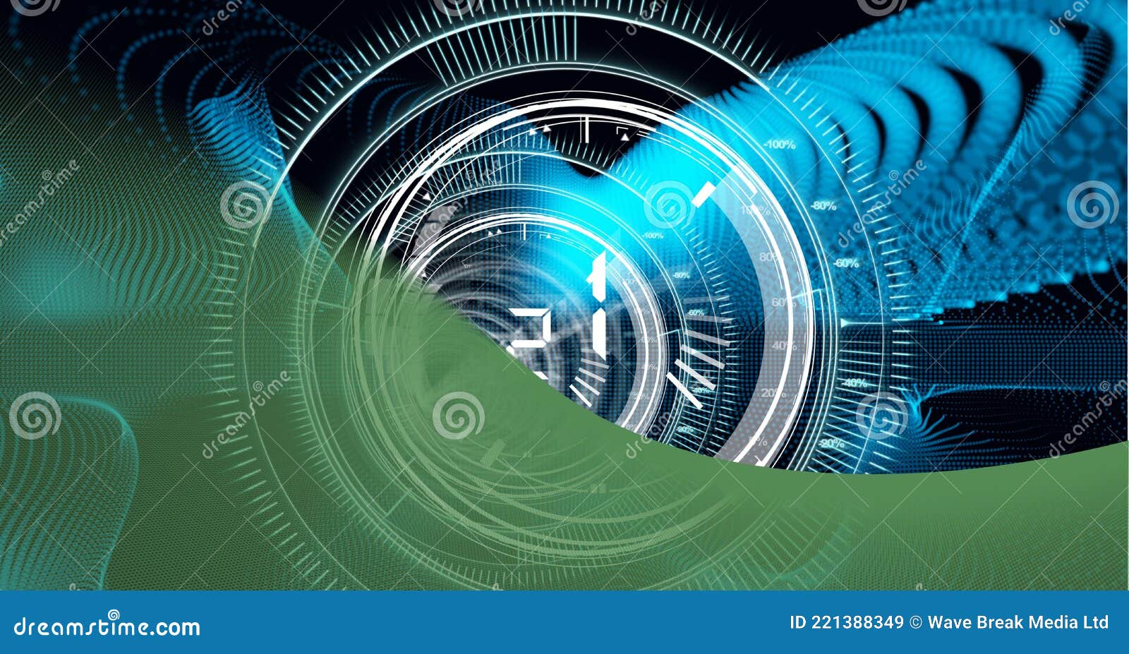 Round Scanner Over Blue Digital Wave Against Green Technology ...