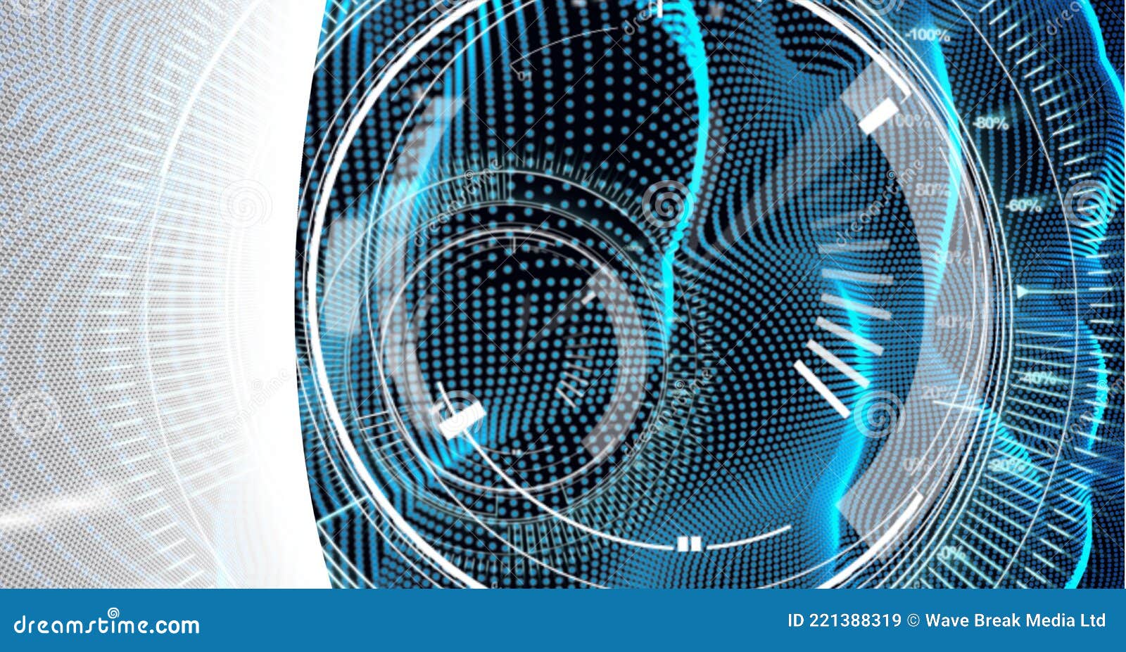 Round Scanner Over Blue Digital Wave Against White Technology ...