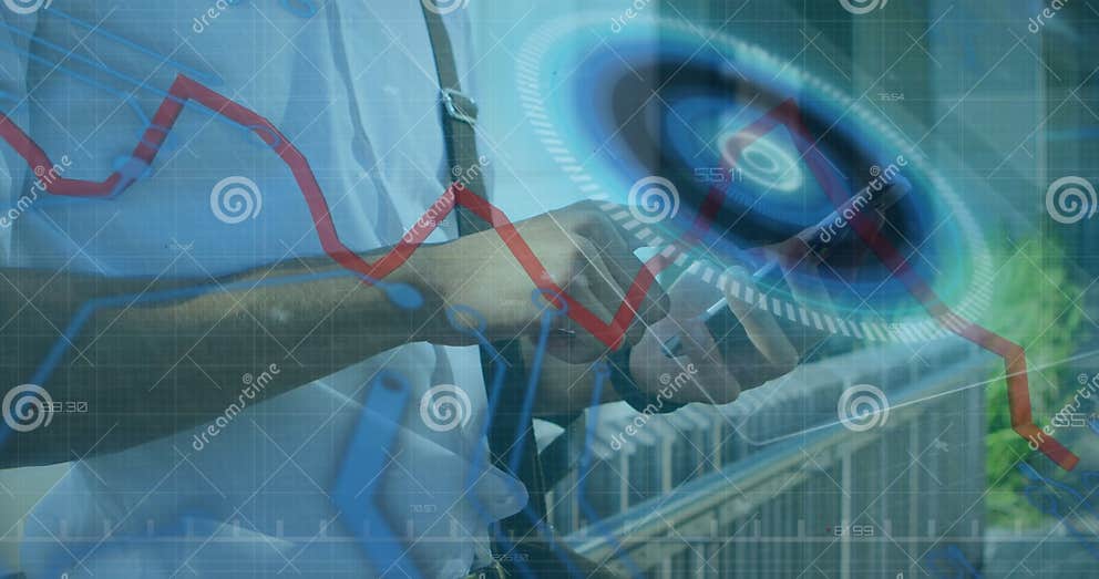 Round Scanner and Red Graphs Moving Over Mid Section of Man Using ...