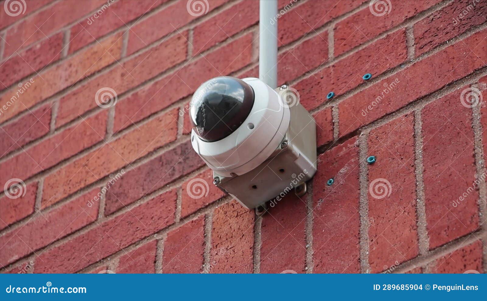 Round Security Cctv Camera Mounted To Brick Wall, Close Up Stock ...