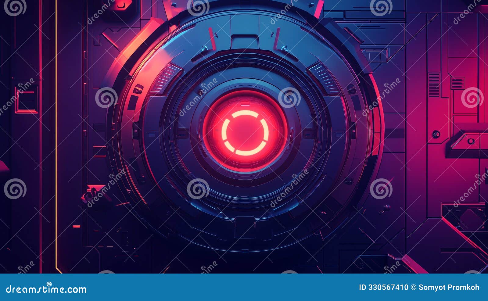 Round Security Door, Bright Dark Purple Neon Light, Abstract Background ...