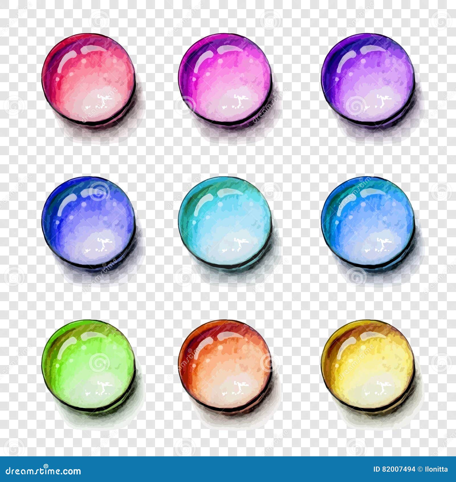 Round Shape Gems Colorful Set with Transparent Shadow. Vector ...