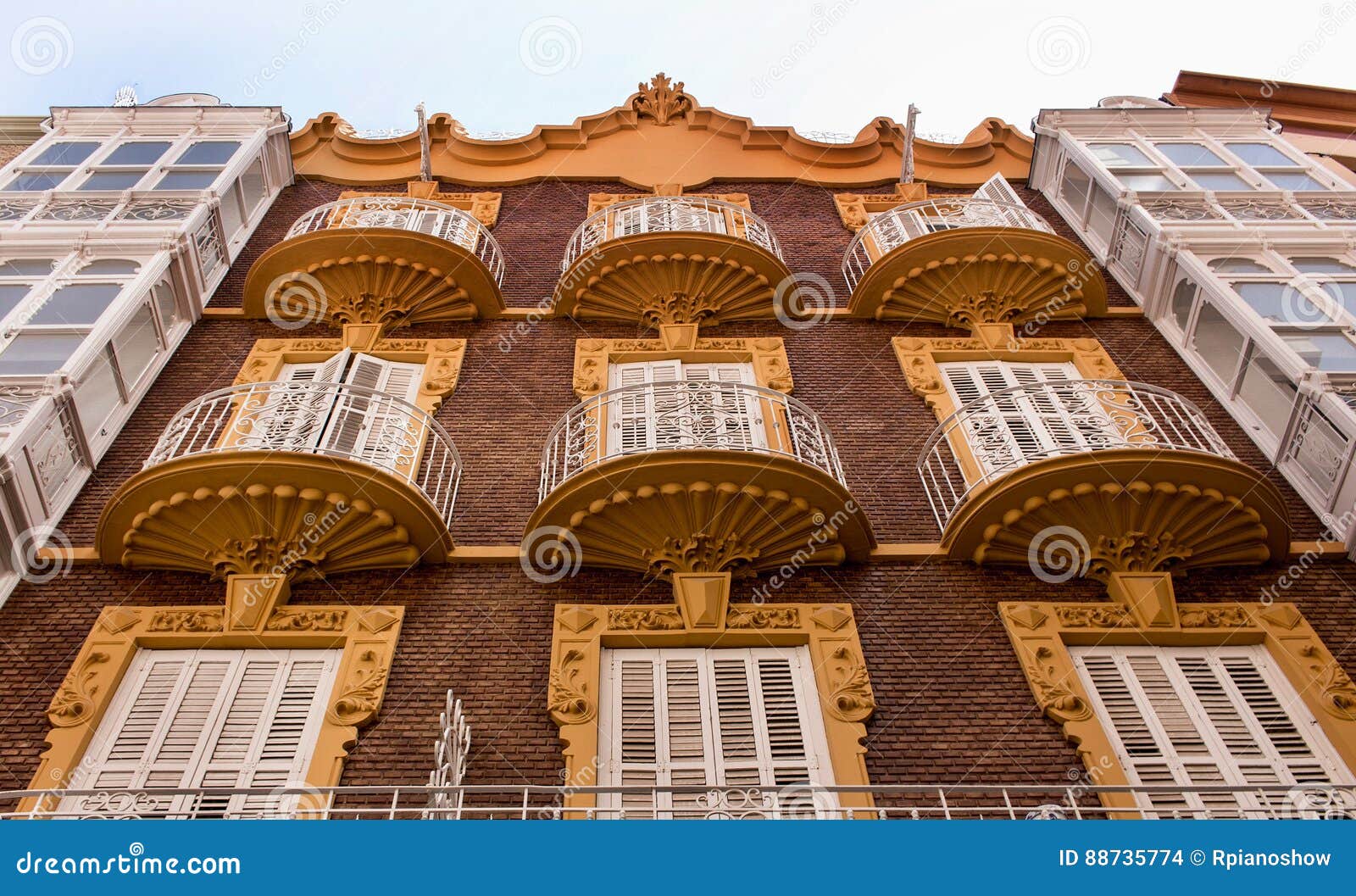 Round shape old balconies stock photo. Image of building - 88735774