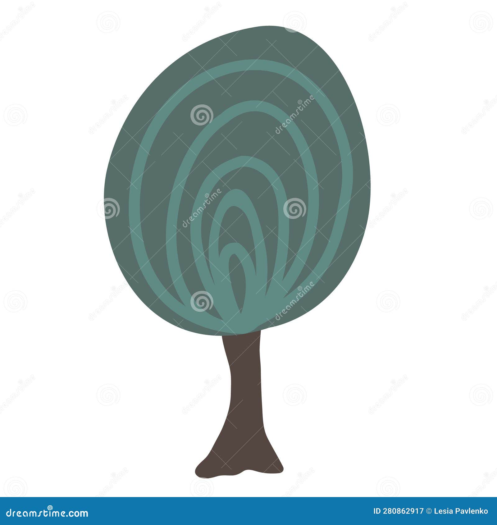 Round Shape Tree Icon in Doodle Cartoon Style Isolated on White. Forest ...