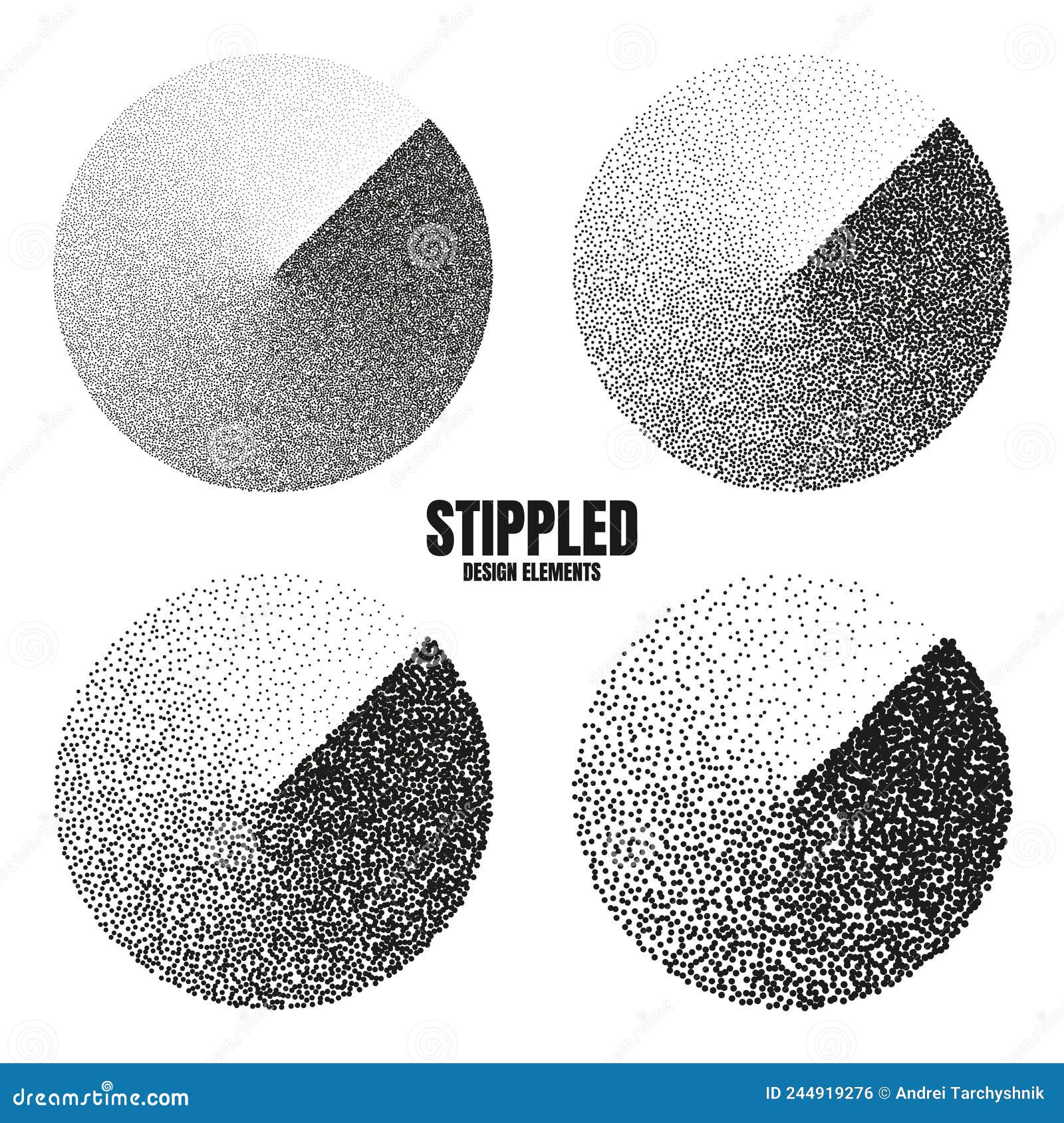 Round Shaped Dotted Objects, Stipple Elements. Fading Gradient ...