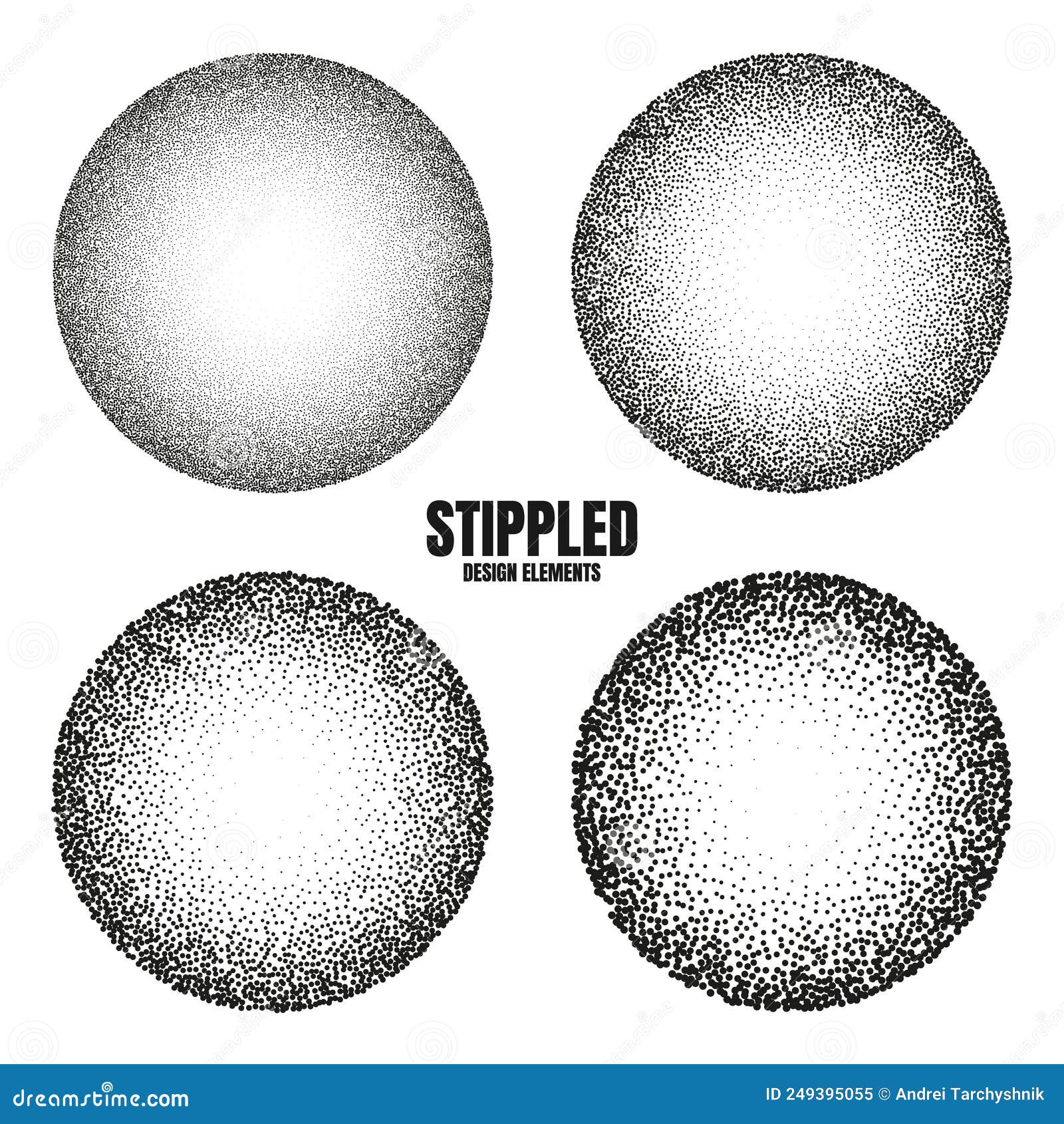 Round Shaped Dotted Objects, Stipple Elements. Fading Gradient ...