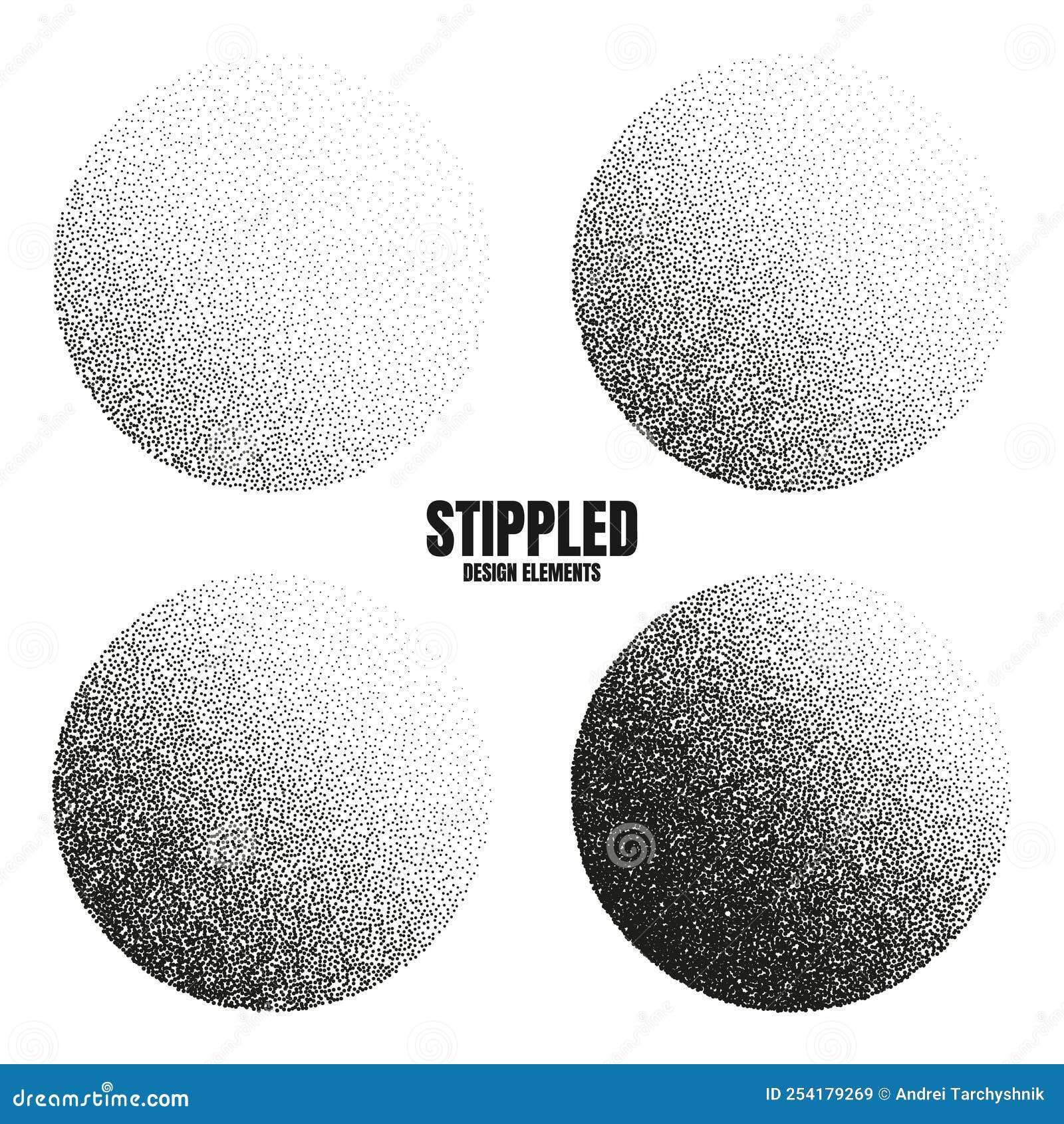 Round Shaped Dotted Objects, Stipple Elements. Fading Gradient ...