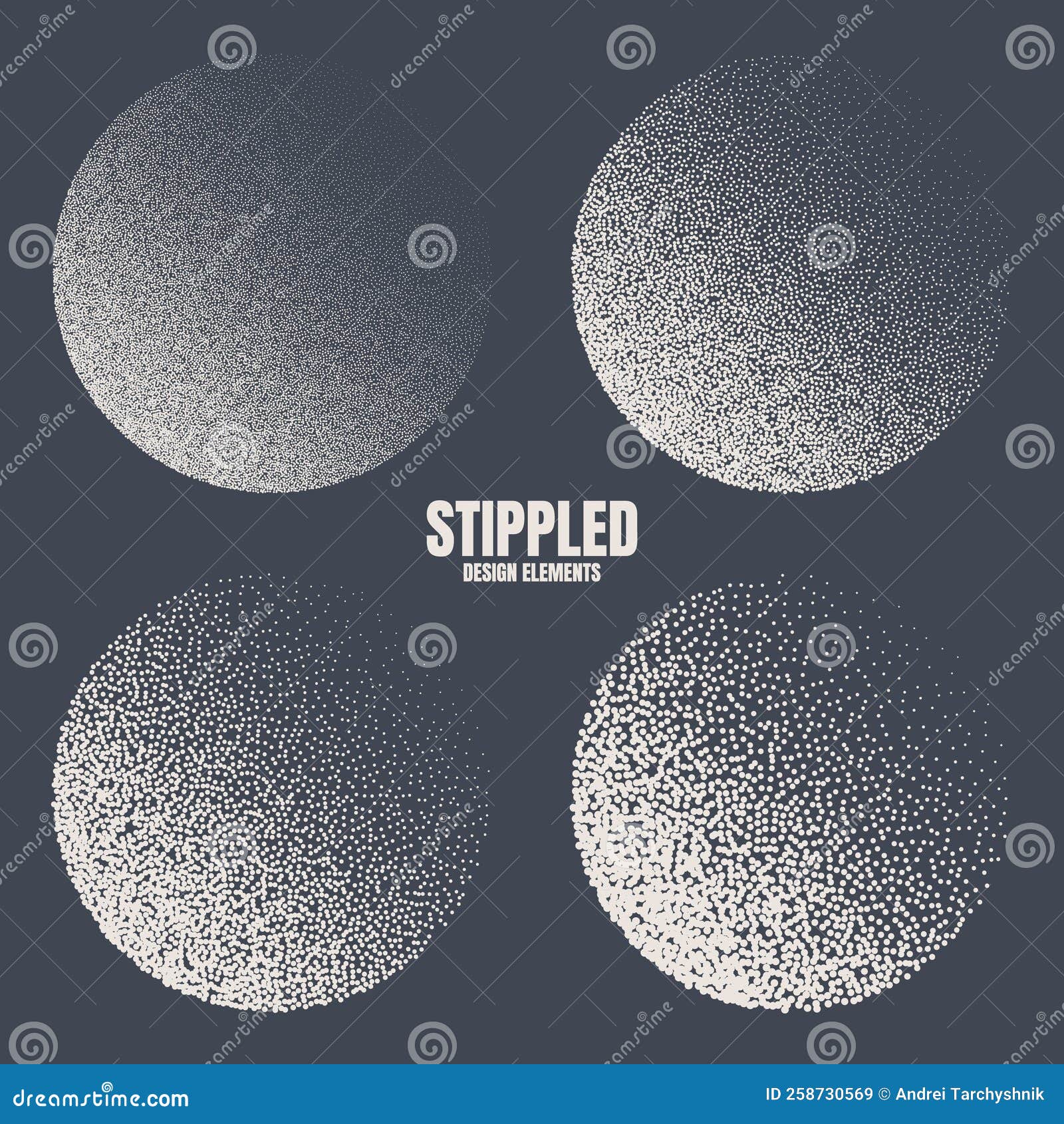 Round Shaped Dotted Objects, Stipple Elements. Fading Gradient ...