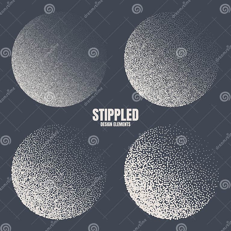 Round Shaped Dotted Objects, Stipple Elements. Fading Gradient ...