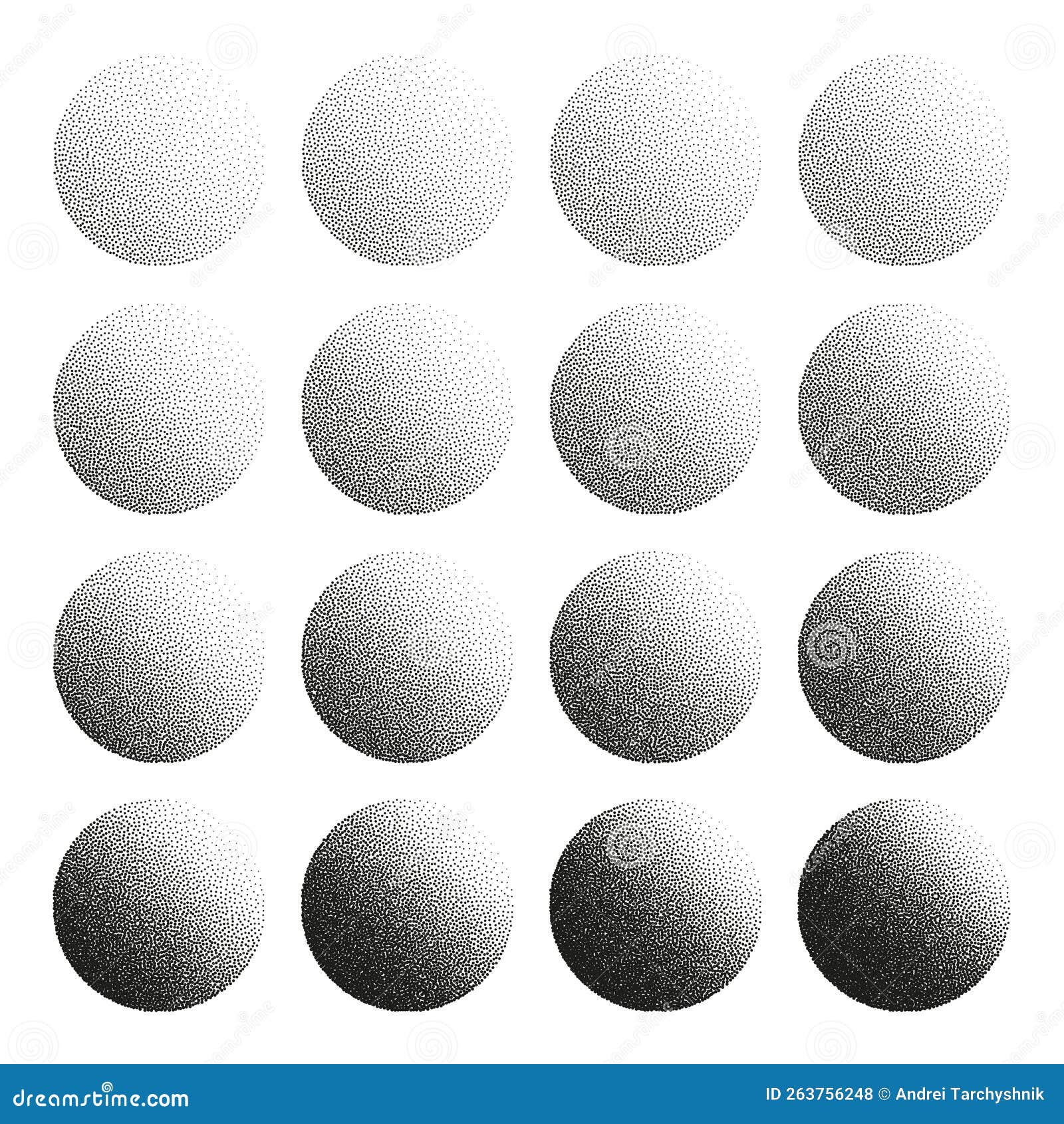 Round Shaped Dotted Objects, Stipple Elements. Fading Gradient. Stippling, Dotwork Drawing ...