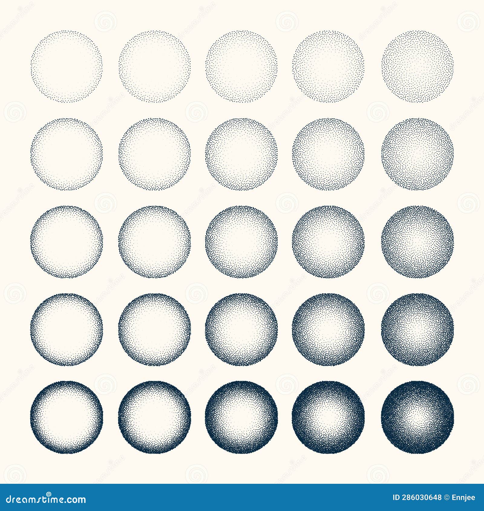 Round Shaped Dotted Objects, Vintage Stipple Elements. Fading Gradient ...