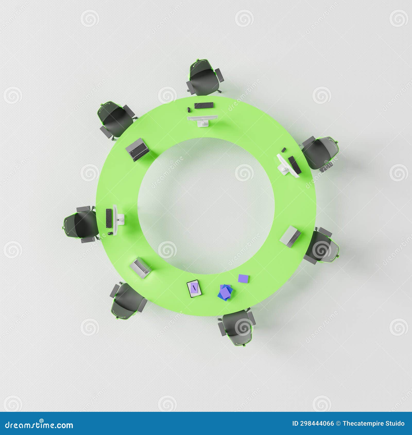 Round Shaped Table with Computers and Chairs in Office Stock ...