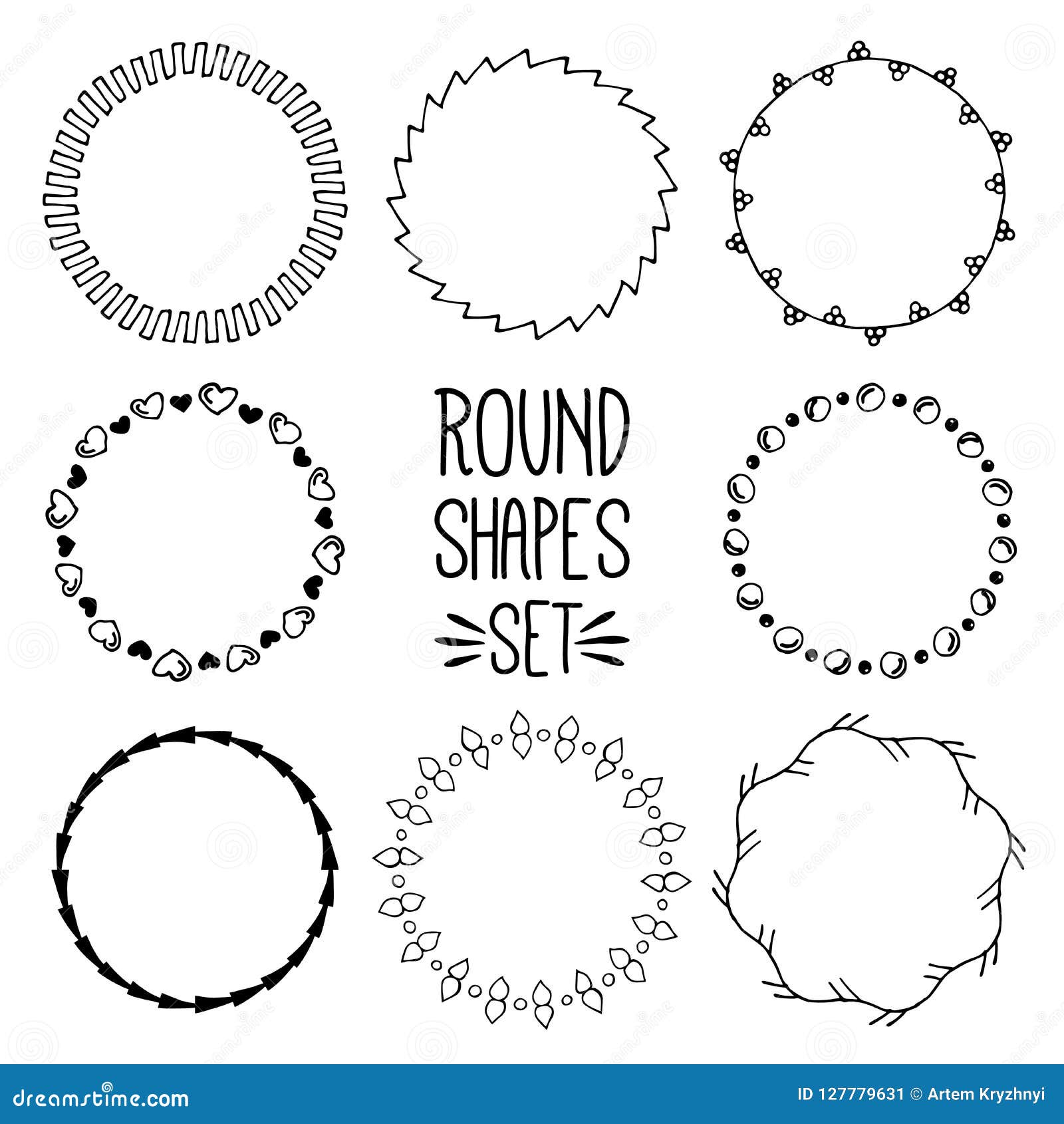 Round Shapes Hand Drawn Set Decorative Brushes Stock Vector ...