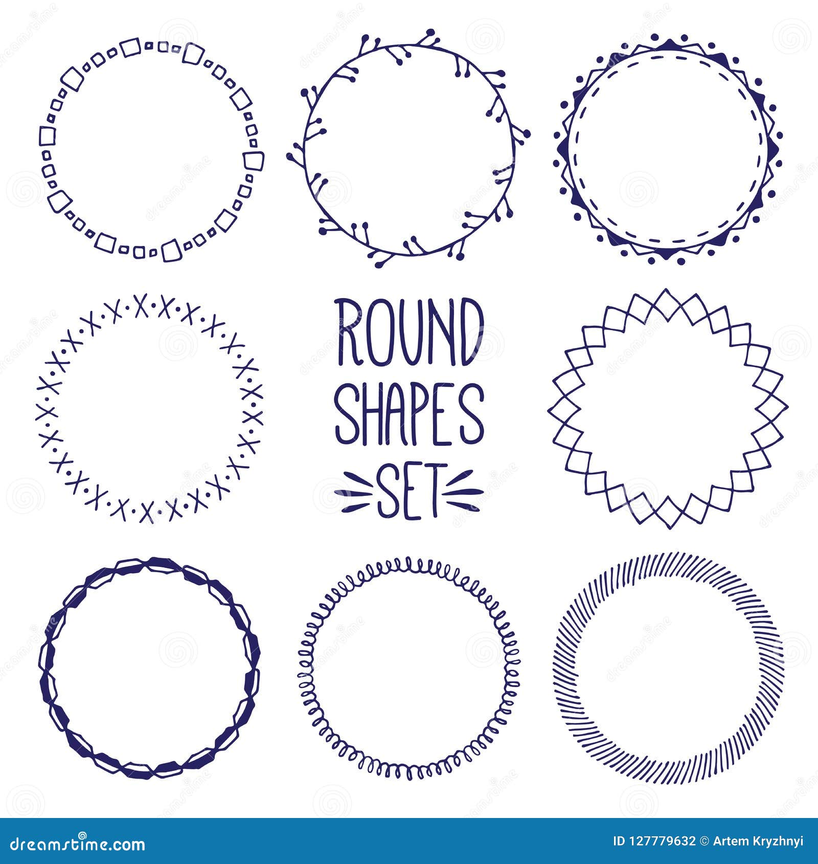 Round Shapes Hand Drawn Set Decorative Brushes Graphic Resources Stock ...