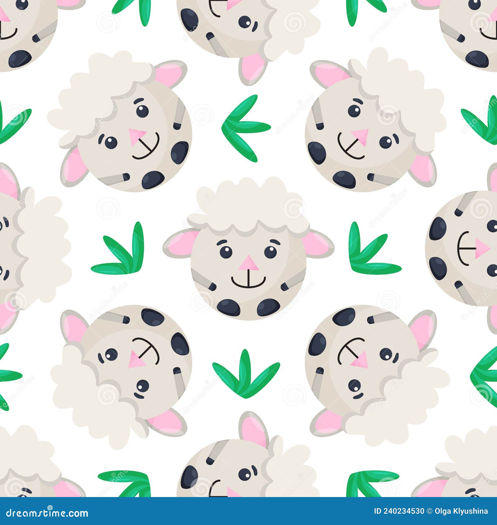 Round Sheep Seamless Pattern. Vector Background with the Faces of Sheep ...