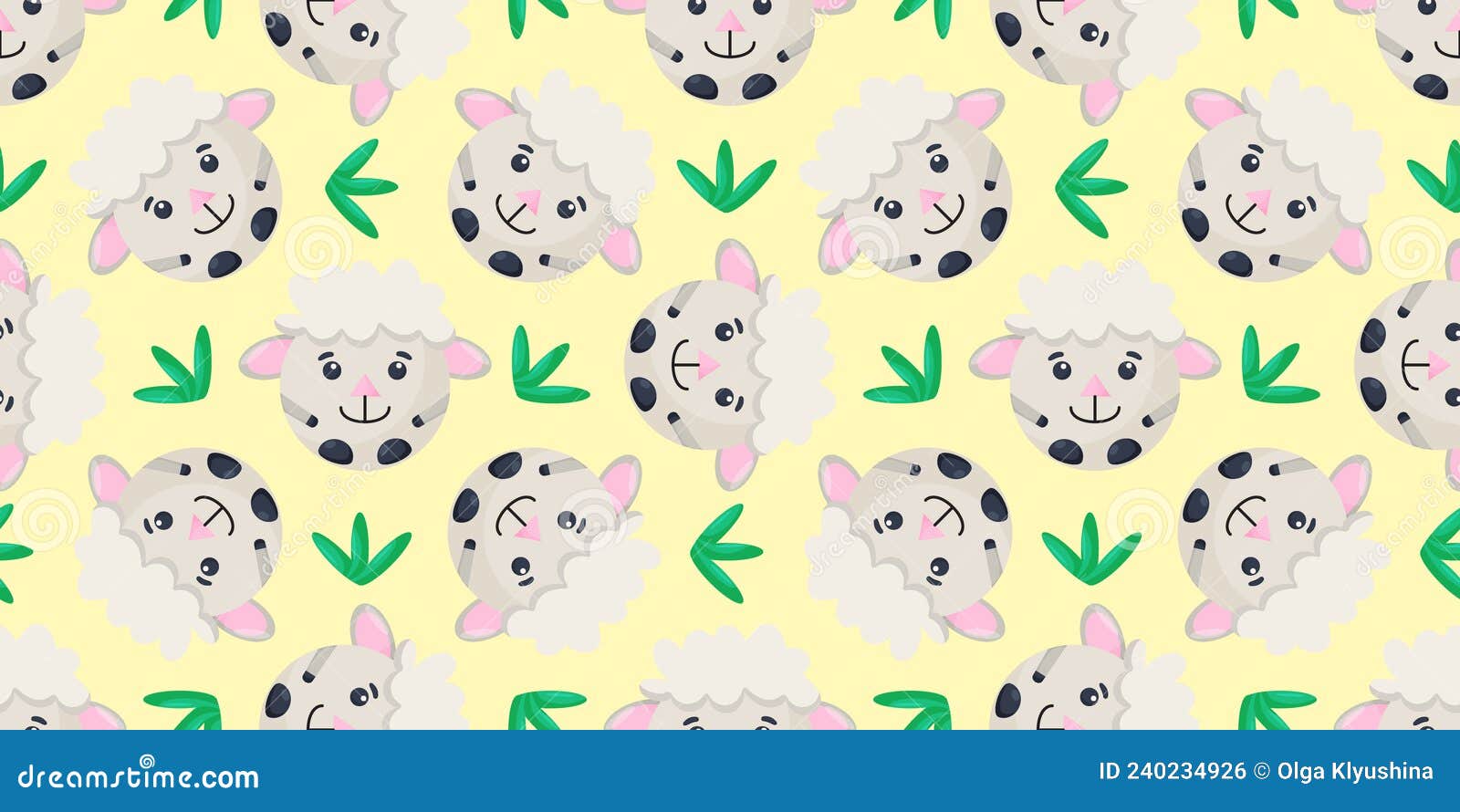 Round Sheep Seamless Pattern. Vector Background with the Faces of Sheep ...