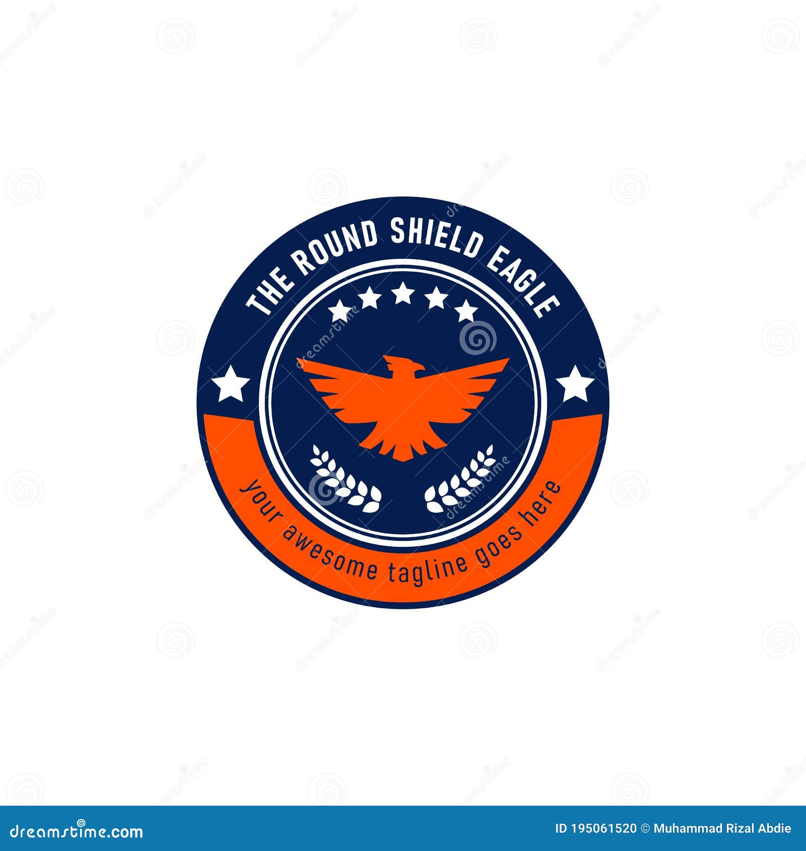 Round Shield Eagle with Open Wing Logo Emblem Badge with Wreath and ...