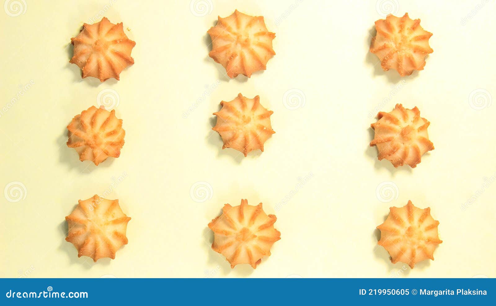 Round Shortbread Cookies on a Yellow Background Stock Image - Image of ...