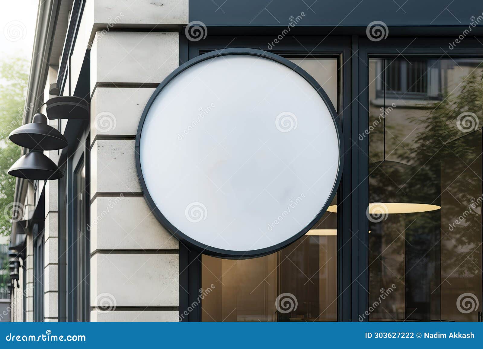 Round Sign with Mock Up Company Name on Facade Stock Illustration ...
