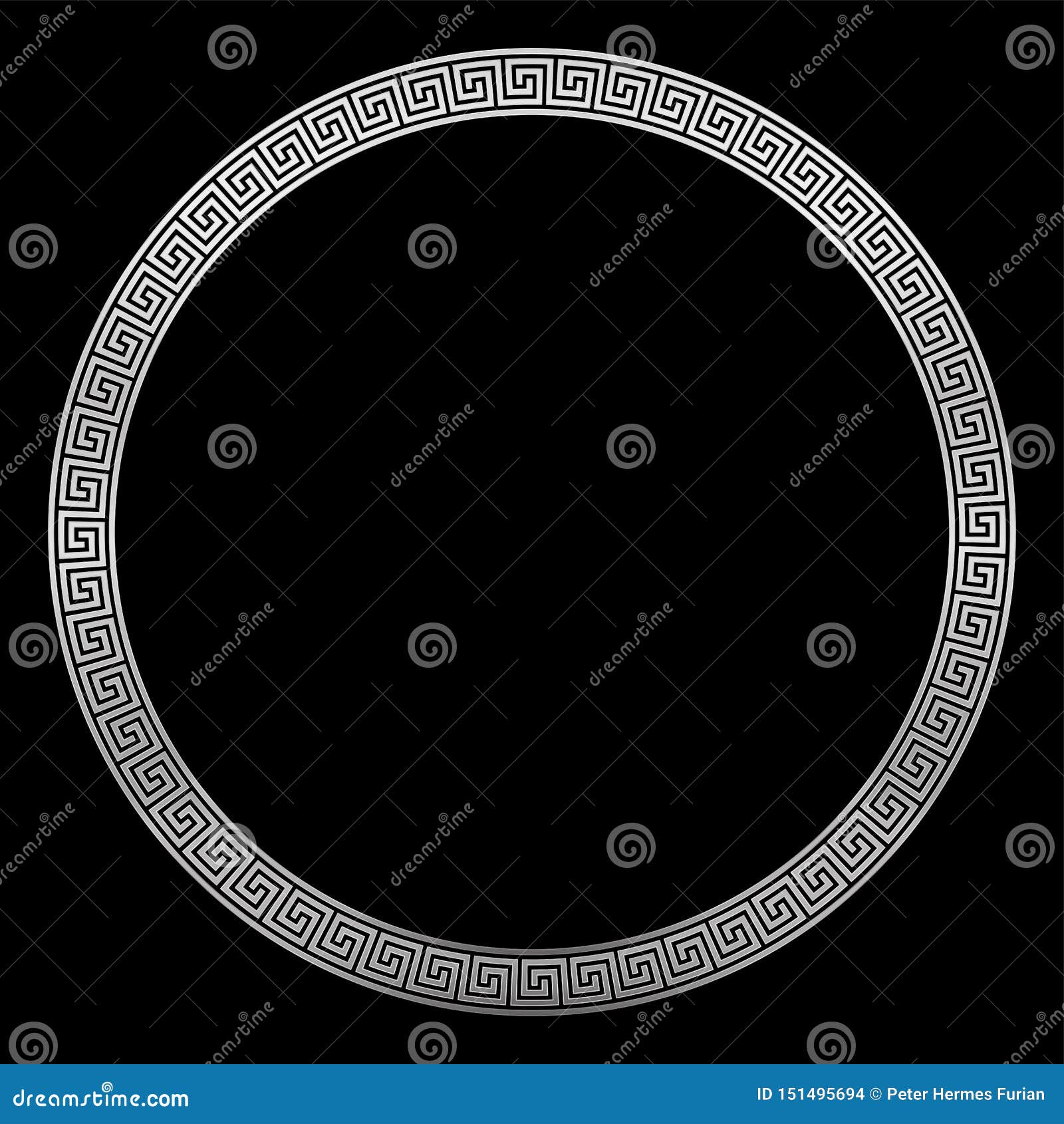 Round Silver Frame Ancient Pattern Meander Design Stock Vector ...