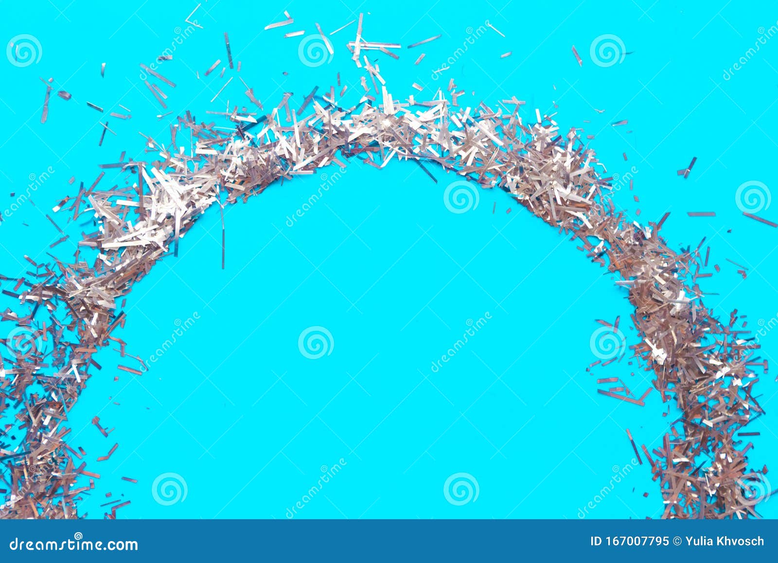 Round Silver Tinsel Frame on Bright Blue Background. Stock Image ...