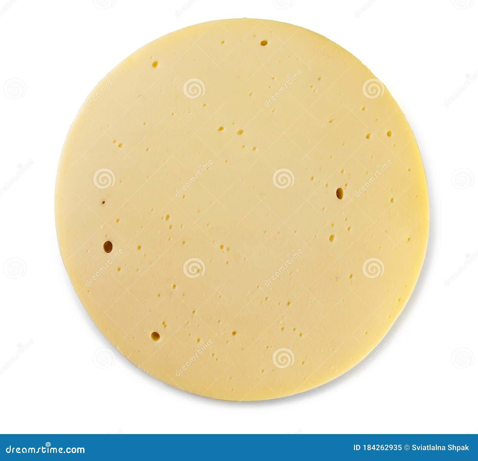 A Round Slice of Cheese Isolated on White Background. Top View, Close ...