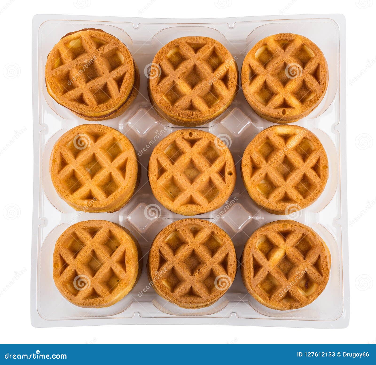 Round Small Waffles in Plastic Container Isolated on White Background ...