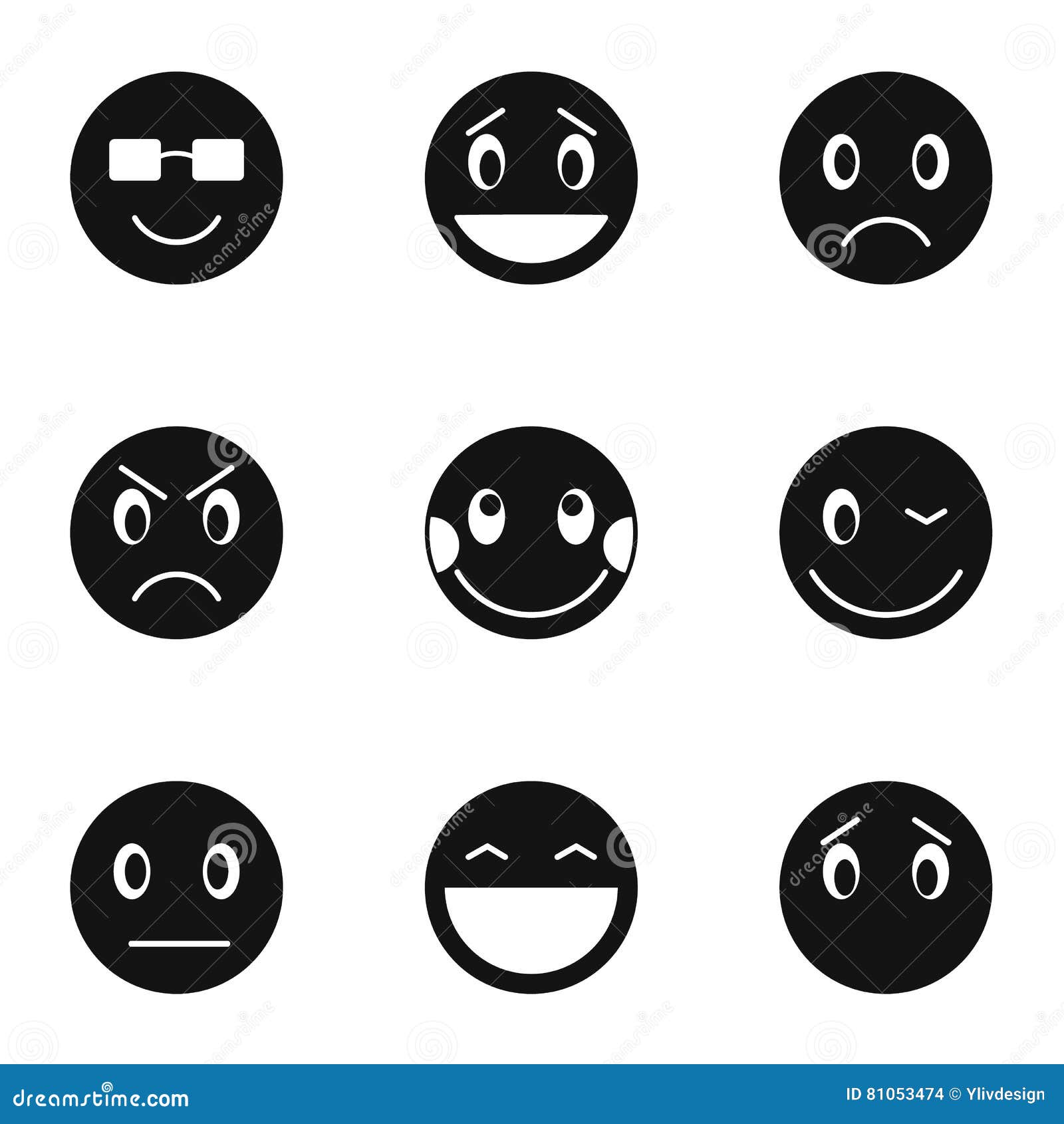 Round Smileys Icons Set, Simple Style Stock Vector - Illustration of ...