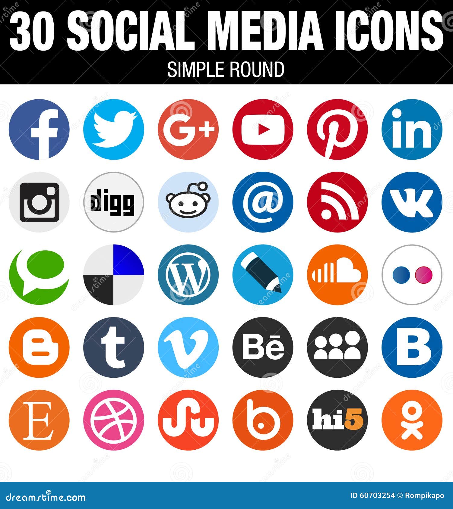 Round Social Media Icons Collection Flat Simple Modern Set Editorial ... Round Social Media Icons Collection Flat Simple Modern Set Editorial ...