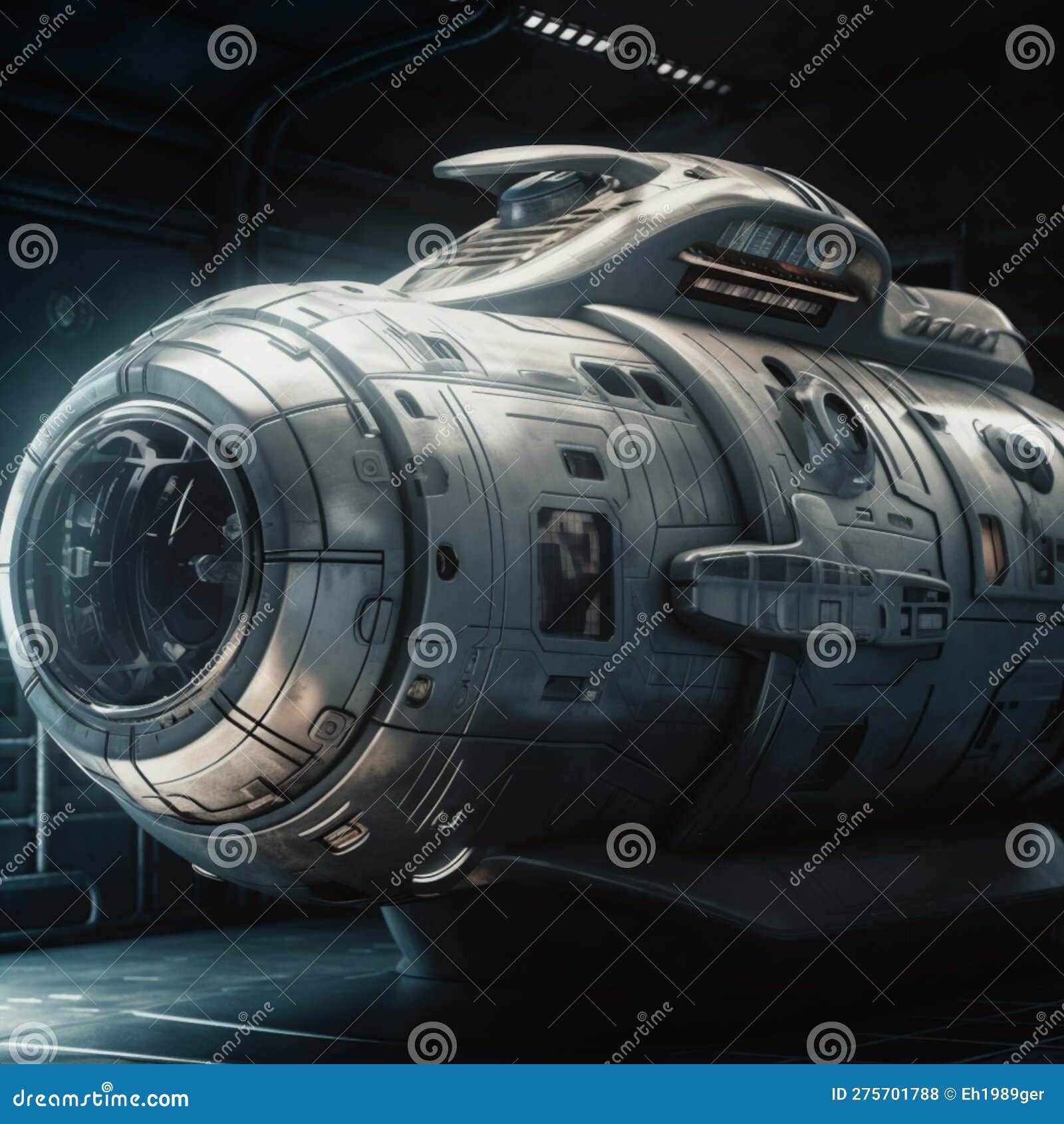 A Round Spaceship in a Hangar Stock Illustration - Illustration of ...