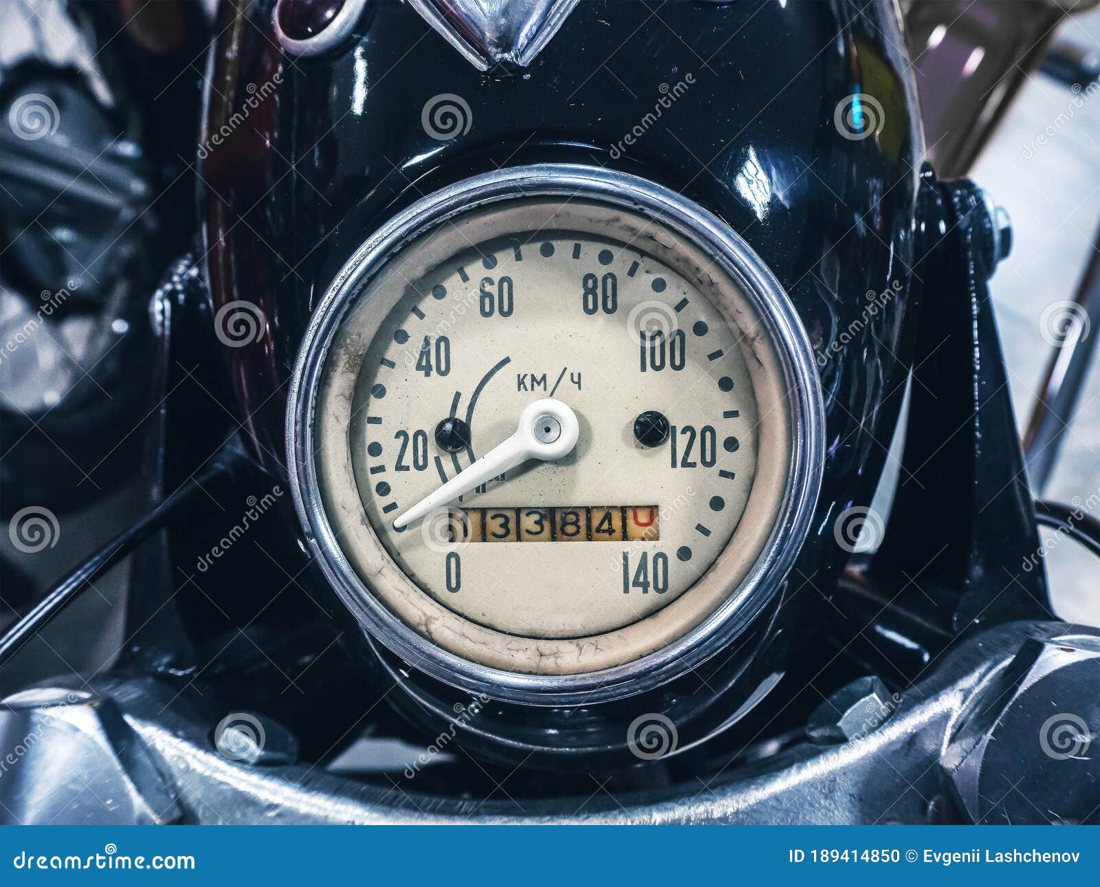 Round Speedometer of an Old Soviet Black Motorcycle. Closeup Photo ...