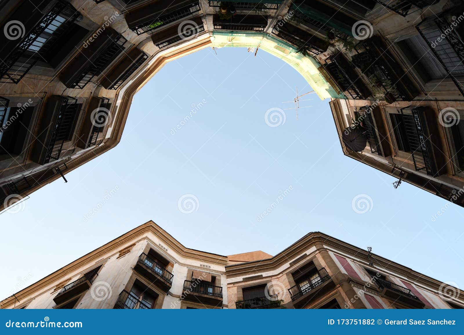 Round Square, Buildings from Below with Clear Sky Background Stock ...