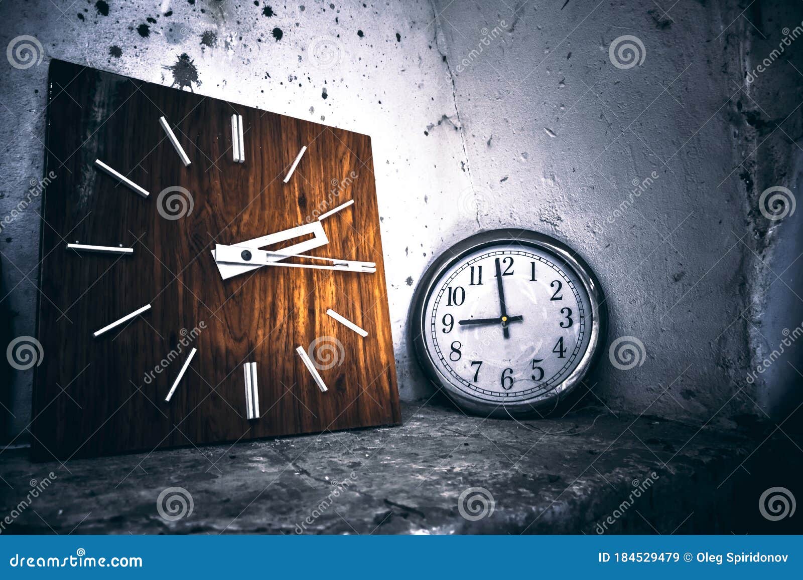 Round and Square Clocks Against the Wall, Two Clock Dials, Clock Dial ...