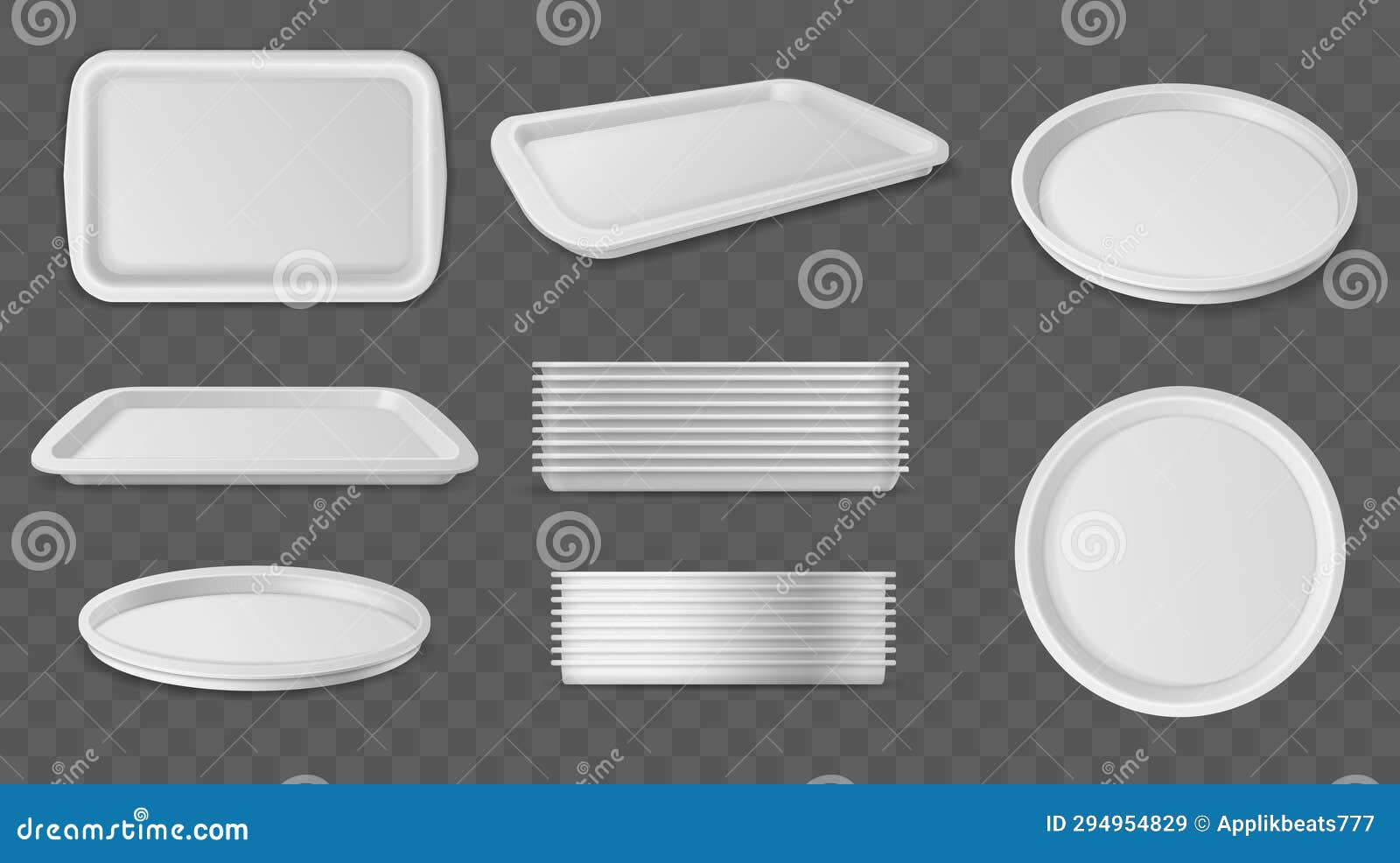Round and Square Trays. Realistic Plastic Serving Tray, Different ...
