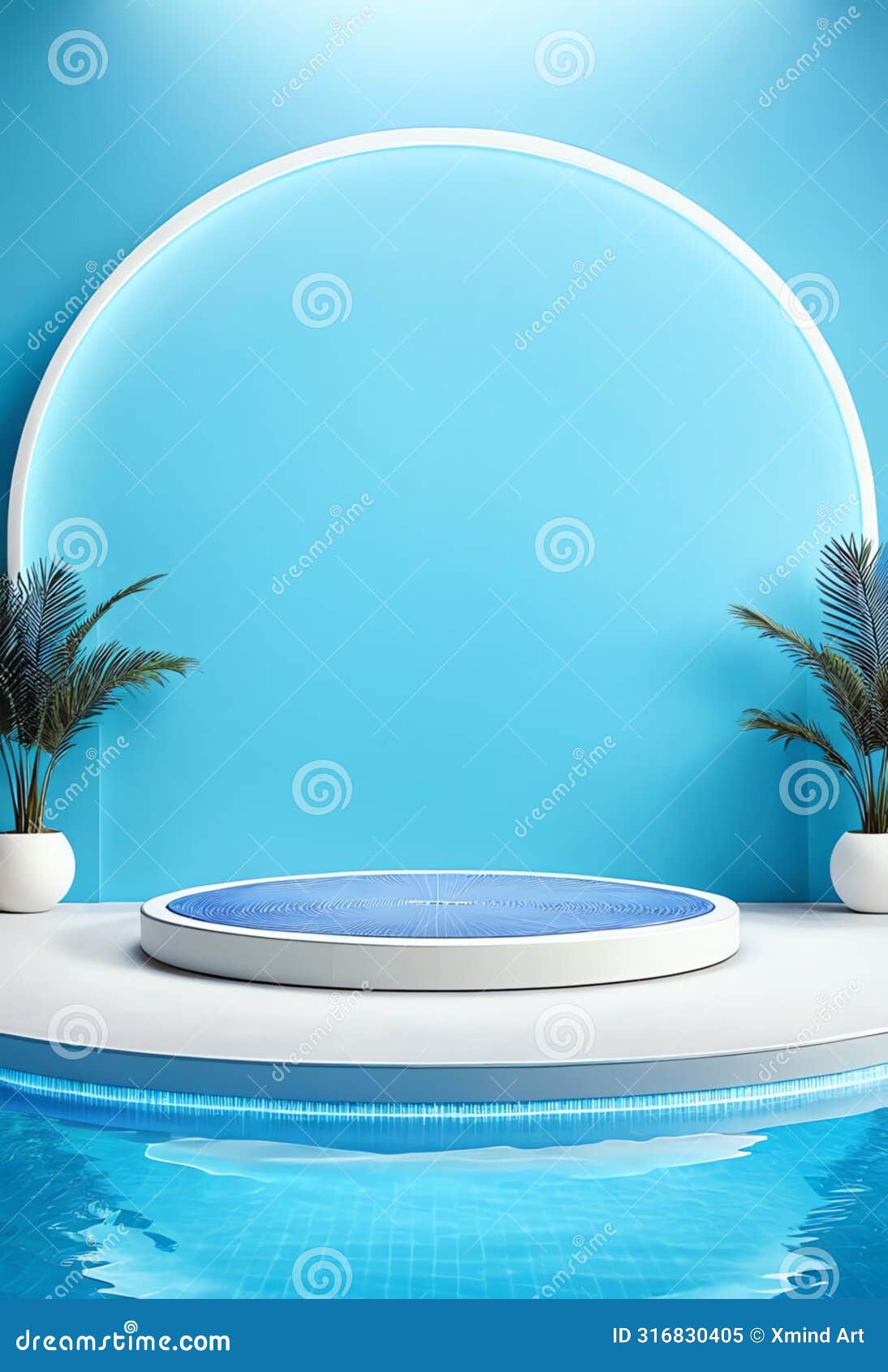 Round Stage Podium Mockup with Swimming Pool Stock Illustration ...
