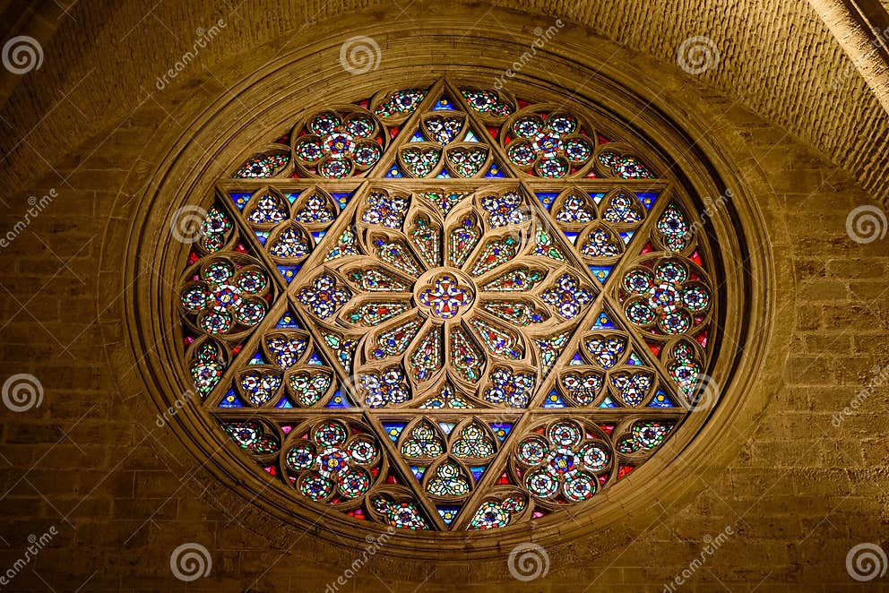 Round Stained Glass in Cathedral Editorial Stock Image - Image of ...