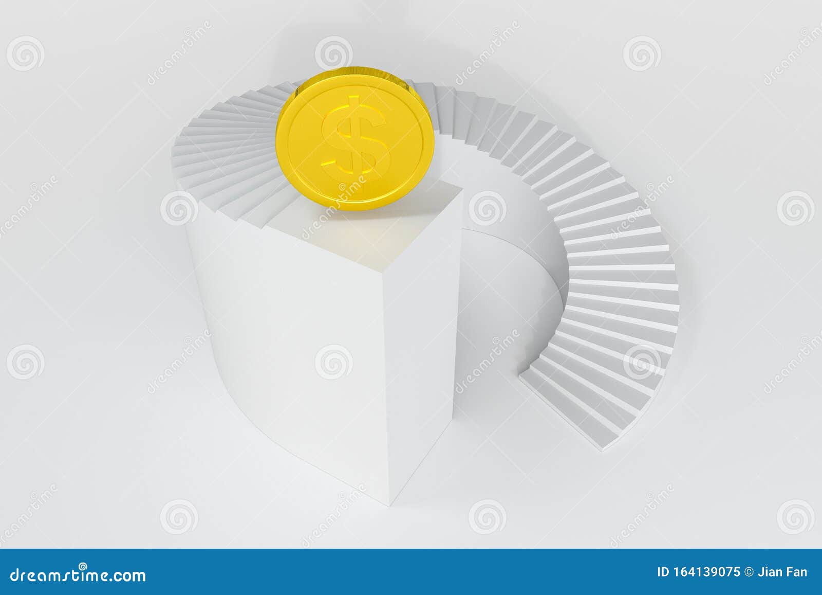 Round Staircase, with Golden Coin on the Top Platform, 3d Rendering ...
