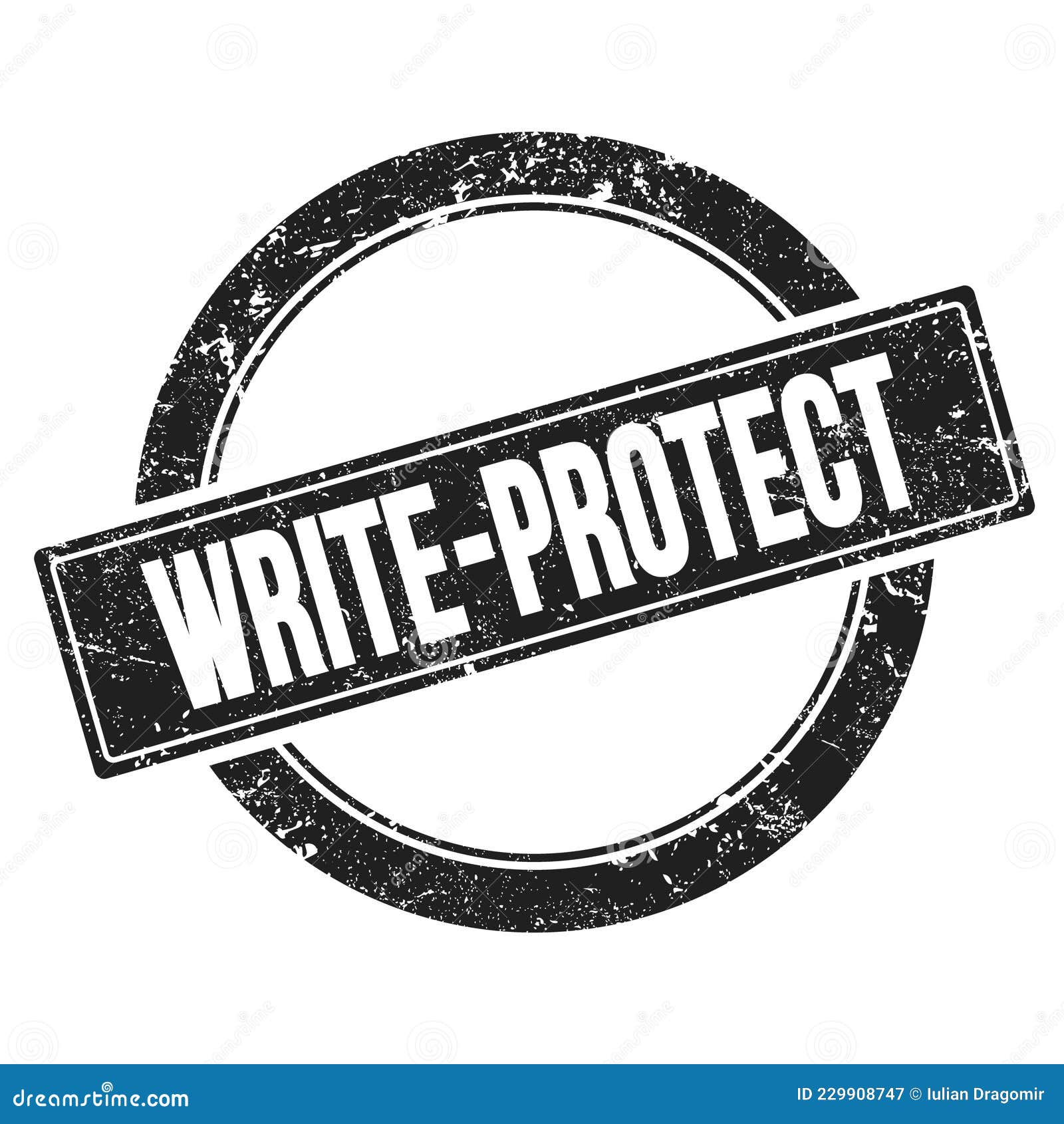 WRITE-PROTECT on Black Grungy Round Vintage Stamp Stock Illustration ...