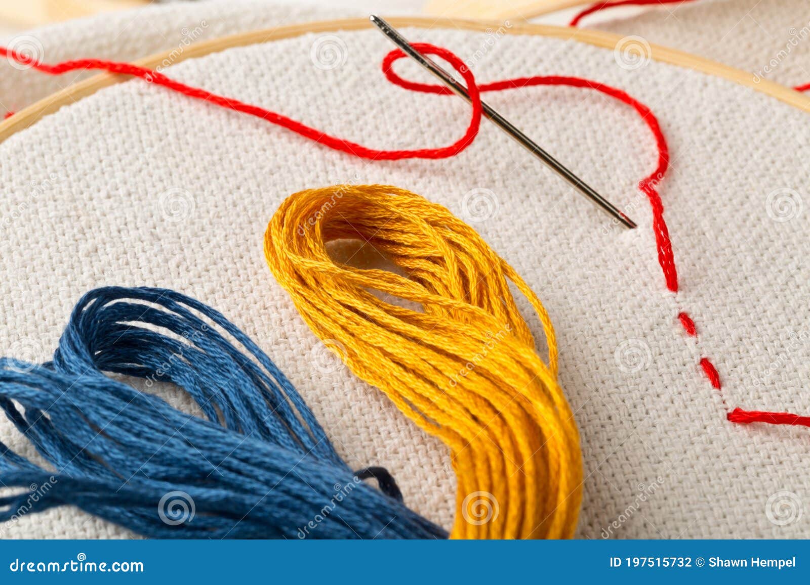 Round Stitching or Embroidery Frame with Red Stitching and Stitching ...