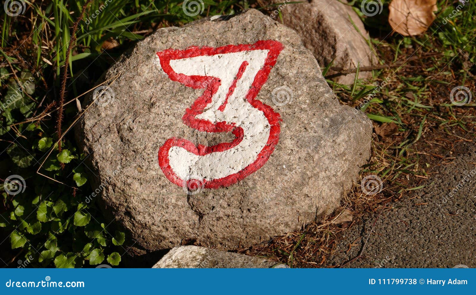 Stone with the Number Three Stock Photo - Image of wayside, coloured ...