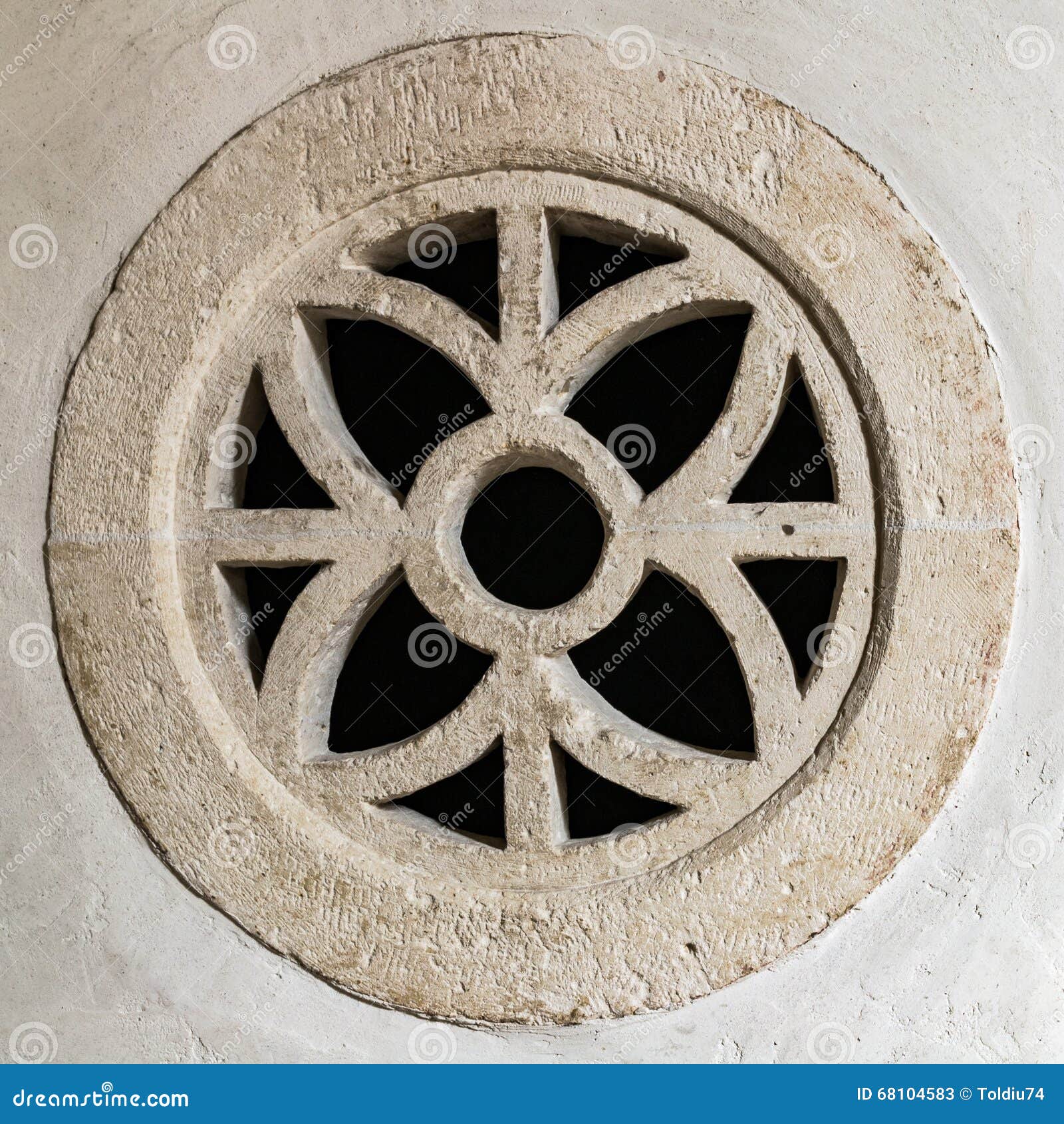 Round Stone Window within a Symmetrical Design. Stock Image - Image of ...