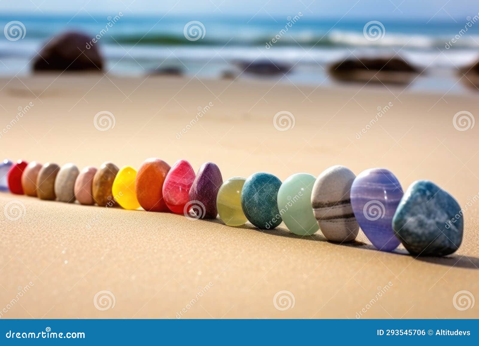 Round Stones Aligned Vertically on Sand, Colored To Match Chakras Stock ...