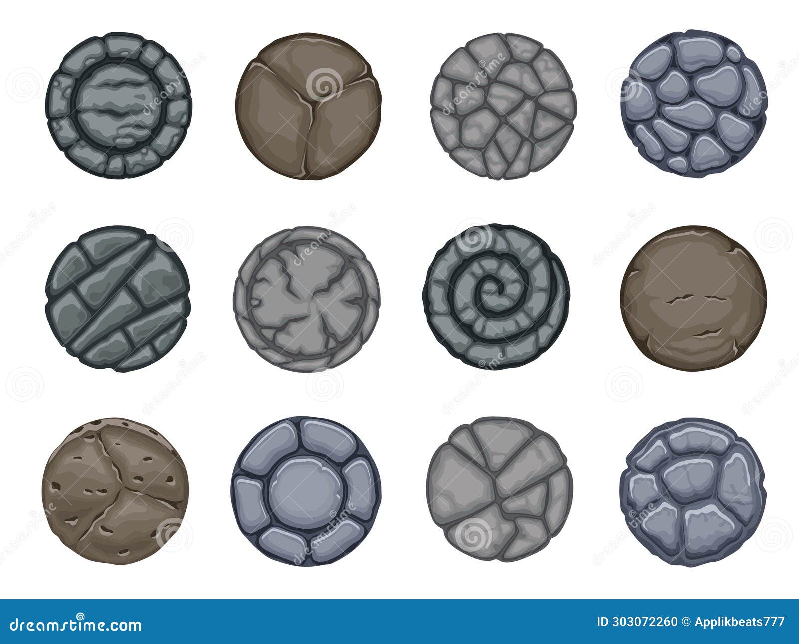 Round Stones Buttons. Cartoon Empty Round Game UI Elements, 2D Sprite ...