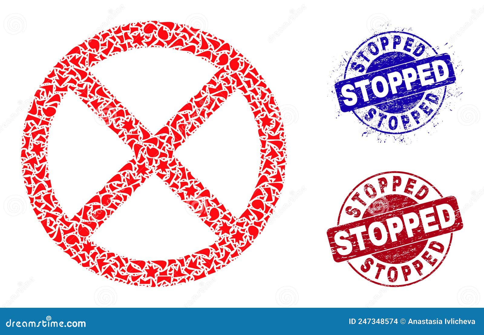 Stopped Mosaic Of Stopped Icons And Distress Stopped Seal Stamp Cartoon ...