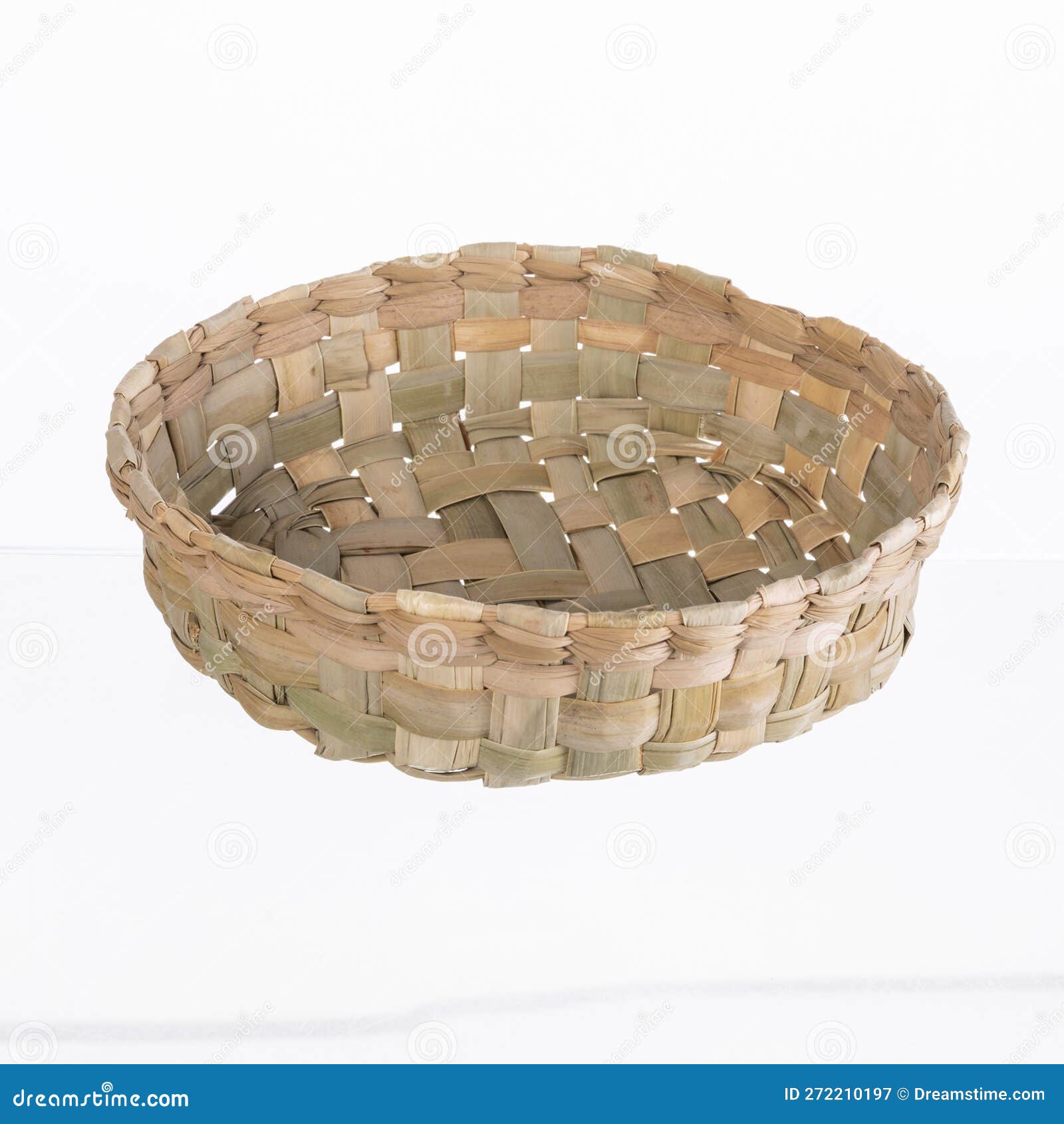Round Straw Craft Basket on White Background Stock Image - Image of ...