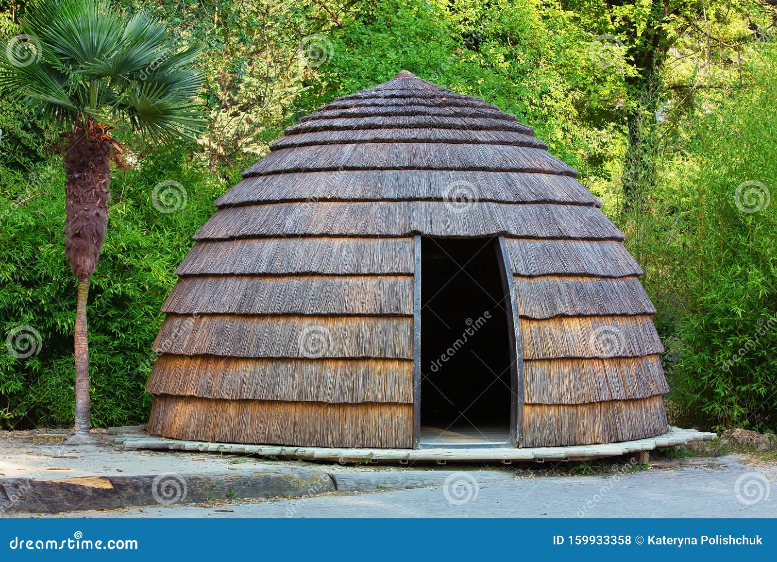 Round Straw House by the Forest Stock Photo - Image of green, palm ...