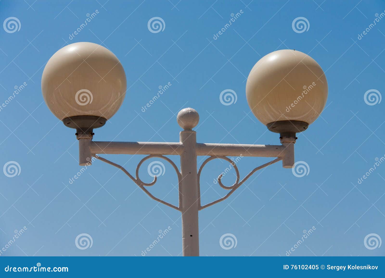 Round Street Lamp on Blue Sky Background Stock Image - Image of ...
