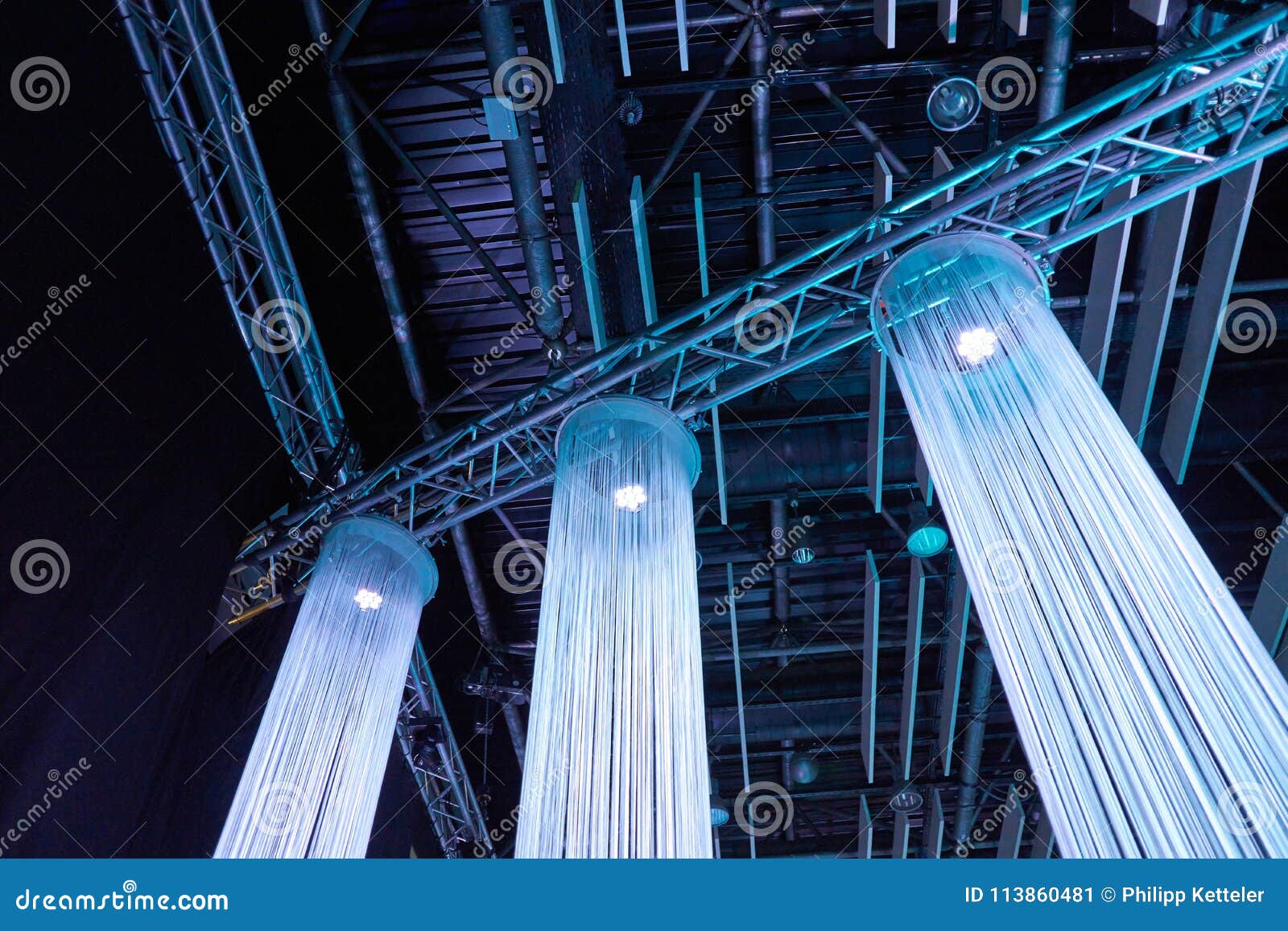 Round String Curtains on Stage with Blue Light Stock Image - Image of ...
