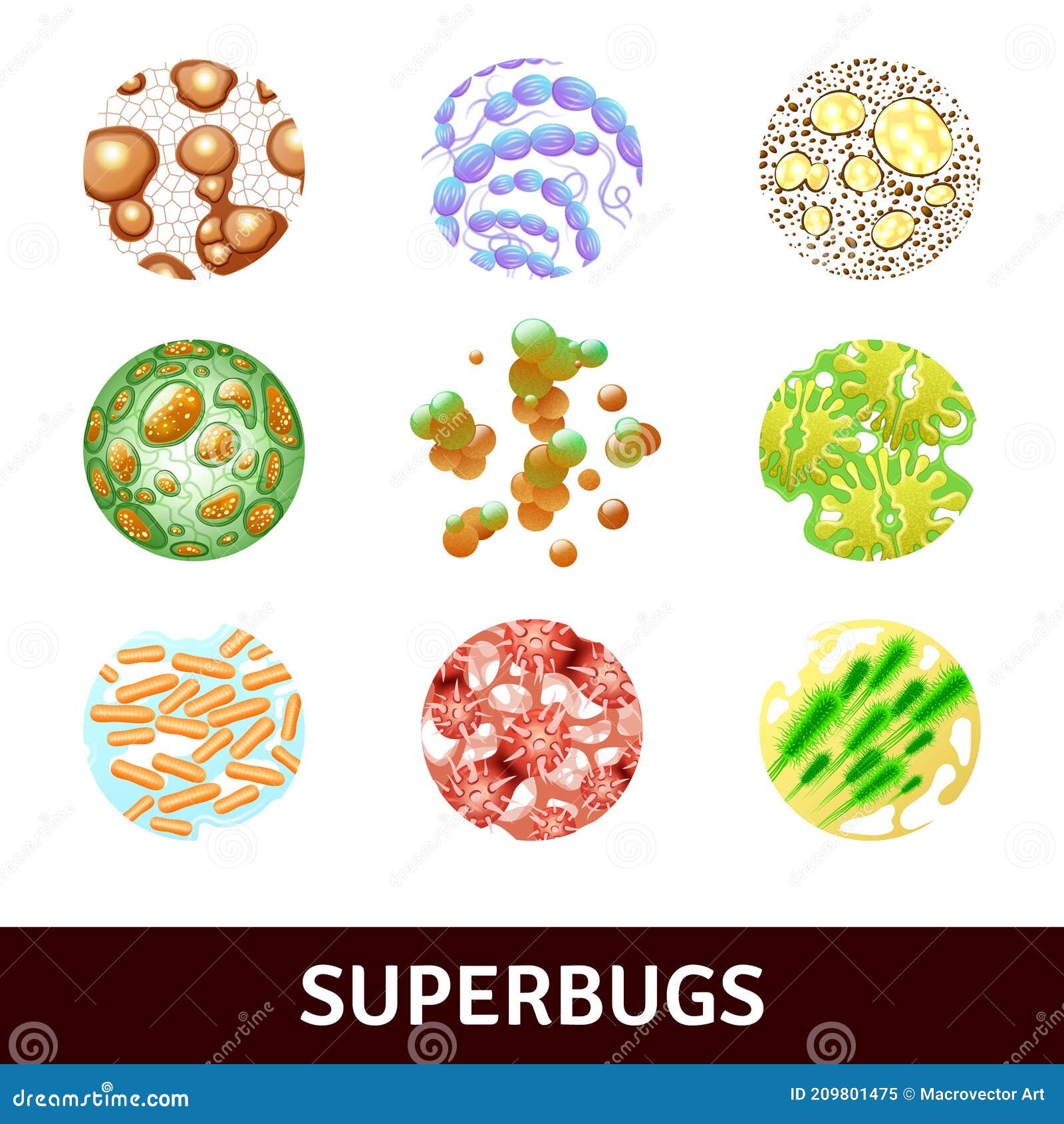 Superbugs Realistic Set stock vector. Illustration of medicine - 209801475